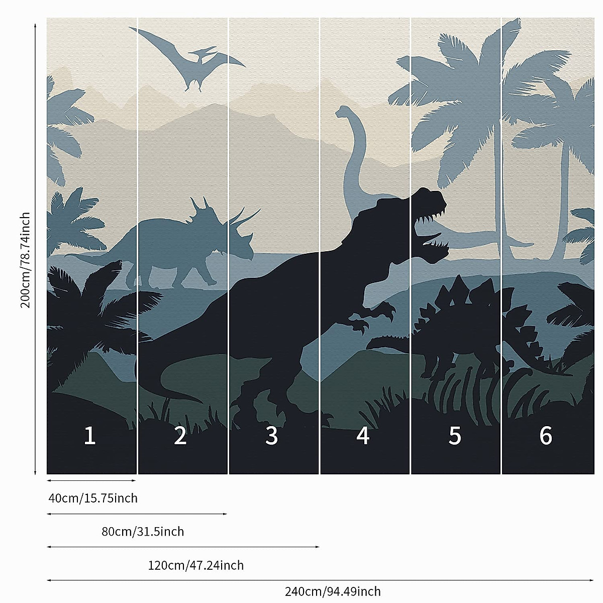 funlife Large Fabric Wall Decal Peel and Stick, Nordic Style Original Hand Drawn Dinosaur Wall Mural Wallpaper Wall Sticker for Kids Room Living Room Playroom, 94.49" x 78.74"