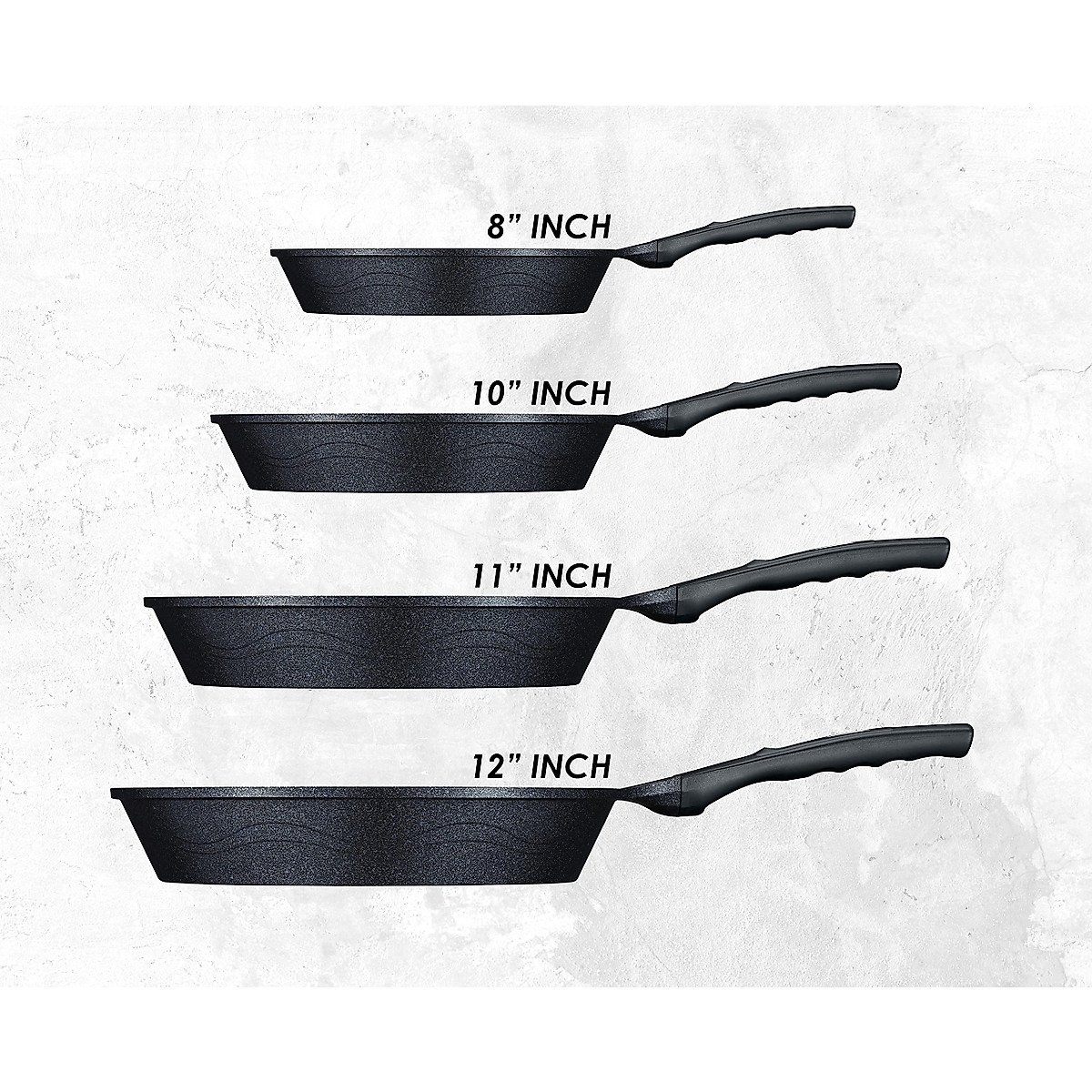 Concord 4 Pc Marble Coated Nonstick Cast Aluminum Fry Pan Skillet Set 4 Sizes. Induction Compatible. Made in Korea