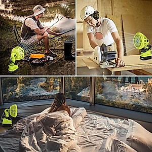 Philophca Portable Clip on Fan Cordless, Personal Battery Operated Fan for Ryobi 18V One+ Lithium Battery 3 Speed Camping Fan with USB Port 330° & 110° Pivoting Rechargeable Fan Powerful Wind