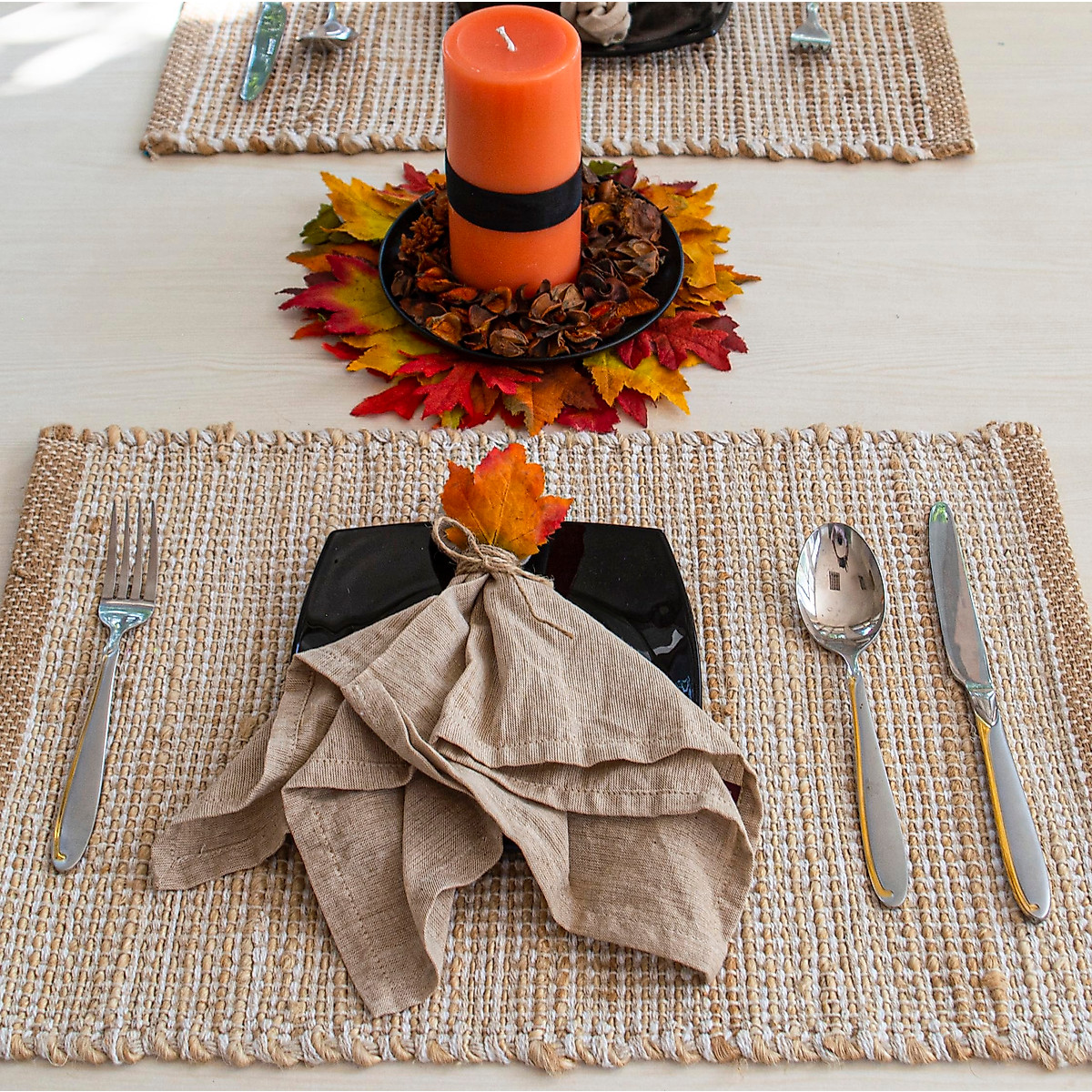 Chardin home | Natural Jute Placemats Set of 4 | 13x19 Inch. Rustic Farmhouse Place mats | Table mats Colors - Natural Jute and Ivory