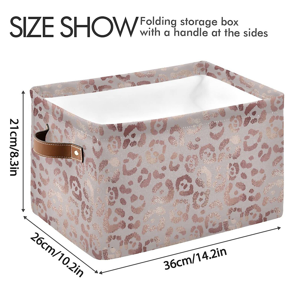 ALAZA Leopard Print Cheetah Rose Gold Large Storage Basket with Handles Foldable Decorative 1 Pack Storage Bin Box for Organizing Living Room Shelves Office Closet Clothes