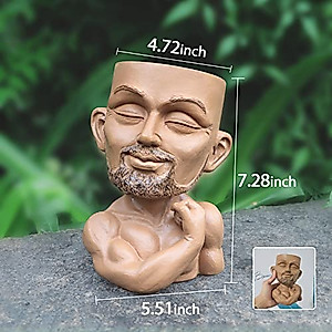 Face Planter Pot Head Planter - Beefcake Guy Model Human Funny Face Flower Pot for Indoor and Outdoor Plants Creative Decoration, Resin Succulent Planters with Drainage Hole