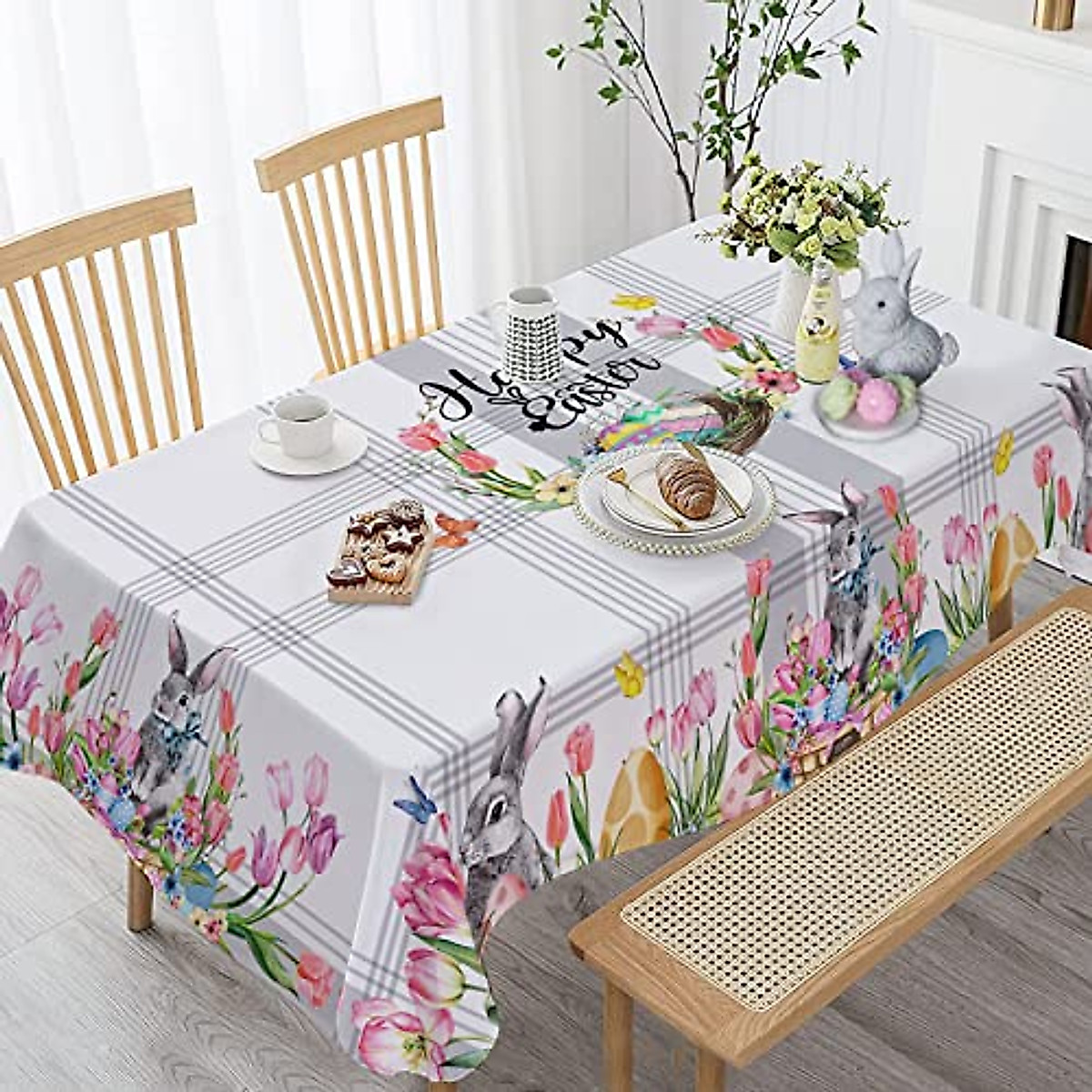Hexagram Easter Tablecloth, Easter Table Cloth Rectangle 60x84 inch, Indoor or Outdoor Spring Easter Kitchen Table Decorations for Dinner