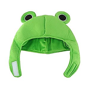 PartyKindom Cute Green Plush Frog Hat Cap Winter Scarf Headband Cartoon Headgear Frog Ears Ski Hat Multicolored Fisherman Packable Sun Hat for Halloween Party Dress up Cosplay Costume