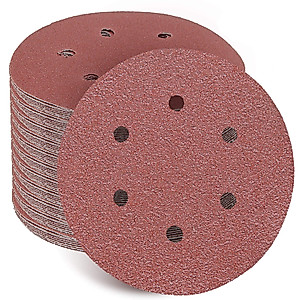 100 Pack 6 Inch 80 Grits Hook and Loop Sanding Disc 6 Holes Sand Paper for Random Orbital Sander Pads, Orbit Sander Sandpaper,Hook and Loop Round Sand Paper