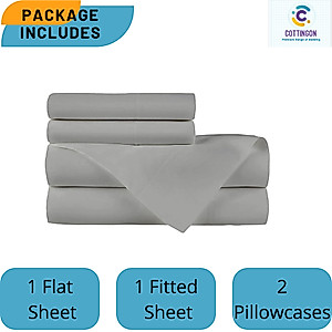 Cottingon, Premium 400 TC 100% Egyptian Cotton 4 PC Sheet Set 7" Deep, Light Grey-Cot Size 33"x75"