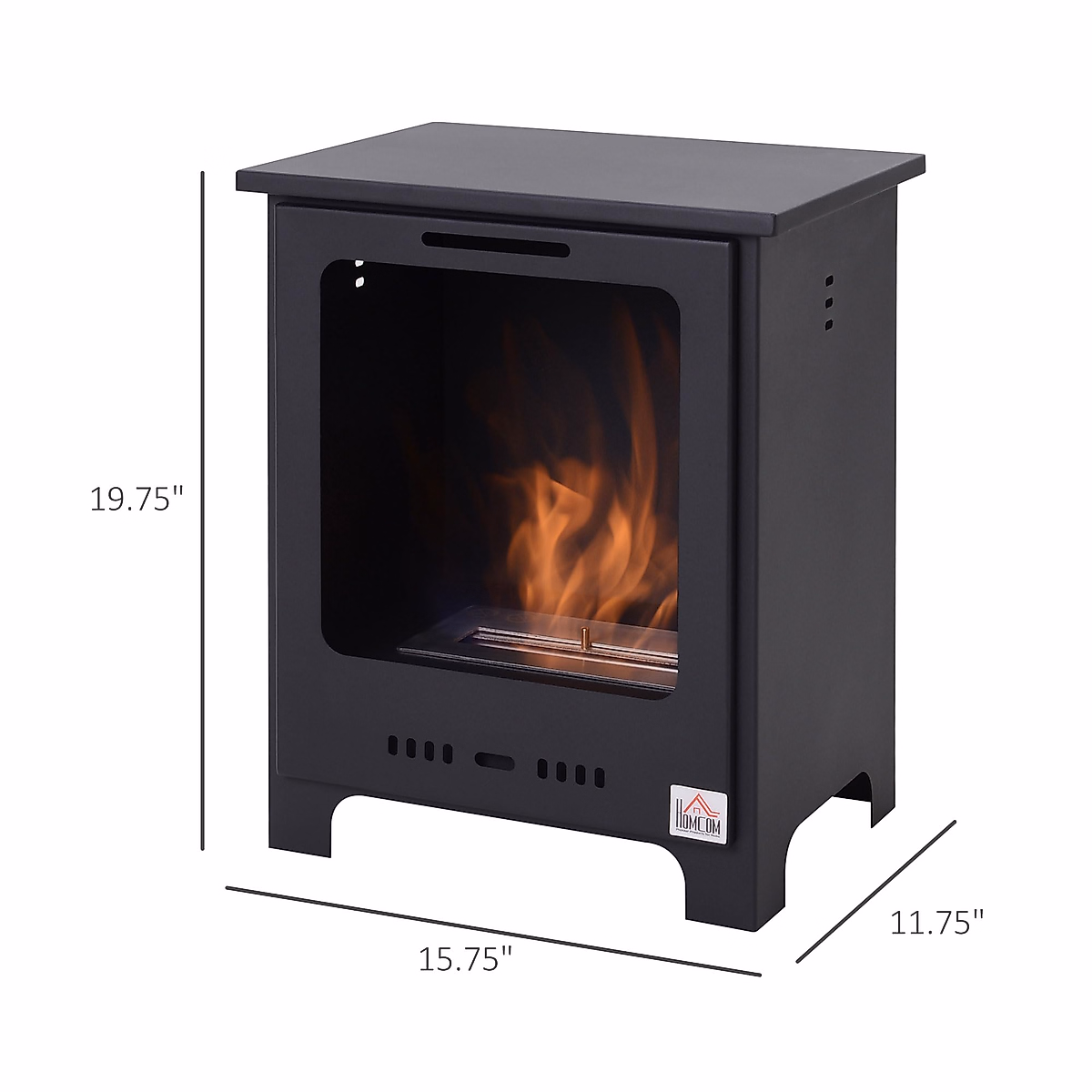 HOMCOM 19.75" Ethanol Fireplace, Freestanding Alcohol Fireplace Stove with 0.25 Gal Tank Capacity, Flame Snuffer - Black