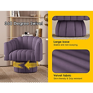 Accent Chair Mid Century 360 Degree Swivel Chair,Modern Lounge Sofa Round Barrel Chair with Wide Upholstered,Fluffy Velvet Fabric Chairs for Home Sofa Living Room/Bedroom/Waiting Room(Purple)