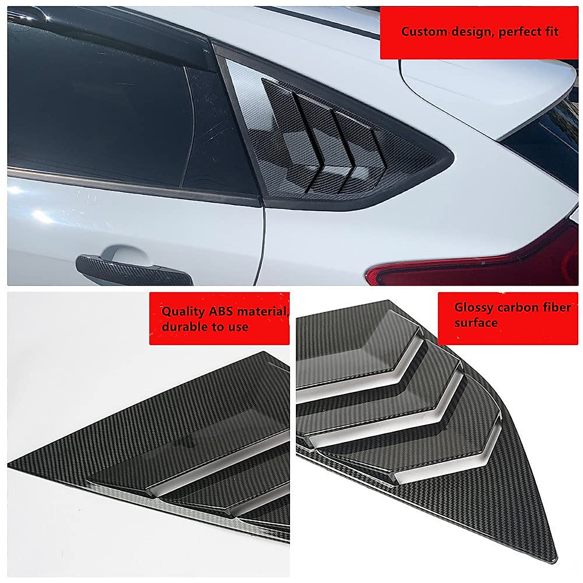 DLOVEG Rear Side Window Louvers Compatible for Ford Focus ST RS MK3 Hatchback Accessories 2012-2018 Air Vent Scoop Cover Louver (Carbon Firber)