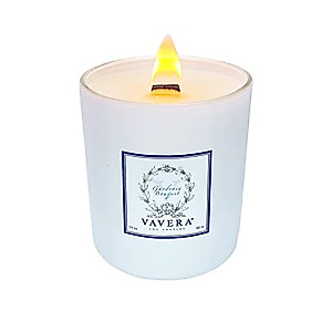 VAVERA Luxury Gardenia Bouquet Long Burning Wood Wick Natural Soy Luxury Candles (14oz Matt White Jar) transforms Any Space. Hand-Made in The USA. Fresh Gardenia is The Elegant Addition to Your Home.