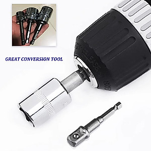 Impact Driver Bit Socket Adapter Set 6PCS Drill Bit Extension Set-1/4” 3/8” 1/2” Hex Shank Impact Socket Adapter Holder 50-73MM Drill Bit Attachments, Drill Tool Accessories-Gray