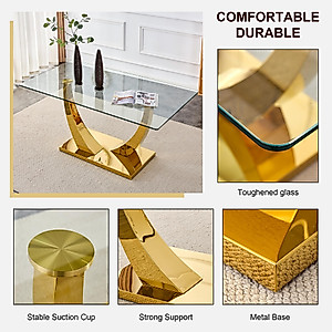 63" Golden Base Glass Dining Table Set for 4, Kitchen Table and Chairs Set with Tempered Glass Table and 4 Pcs PU Faux Leather Chairs, Large Rectangular Dining Room Table Set for Kitchen Dining Room