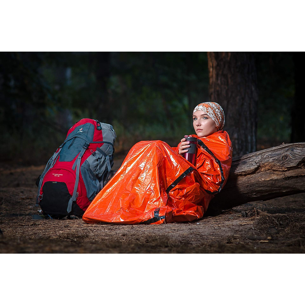 Emergency Portable Sleeping Bag Reflective Bivy Sack Mylar Thermal Survival Kit Emergency Preparedness for Camping Extreme Cold - Includes Whistle Compass and Survival Hook Emergency Go Bug Out Bag