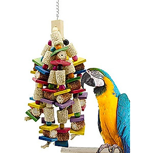 Deloky Parrot Toy for Large Bird-19 inch Natural Wood Corn Cob Parrot Chewing Toy-Bird Block Knots Tearing Toy for Macaws Cokatoos,African Grey and a Variety of Amazon Parrots.(Large Size)