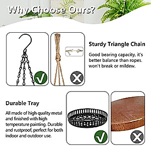 PIKAMAO Plant Hanger Indoor Outdoor, Classy Glossy Black Hanging Plant Holder, Hanging Plant Shelf, Plant Hanging Basket, Decorative Metal Plant Holder