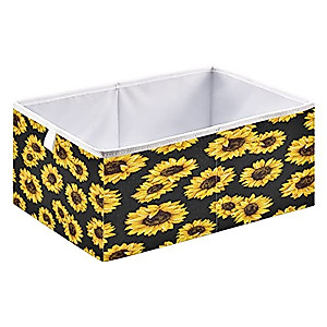 Kigai Cube Storage Bin Sunflower Black Foldable Storage Basket Toy Storage Box for Home Organizing Shelf Closet Bins, 11 x 11 x 11-Inch