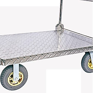 Generic Push Cart Push Cart Stainless Steel Trolley Heavy Duty Load Capacity Platform Truck with Foldable Handle and Silent Swivel Wheels for Moving Platform, 1100lb