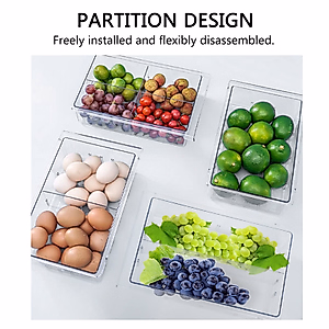 Simfree Pull Out Fridge Drawer,Fridge Drawer Organizer,Refrigerator Drawer Organizer,Pull Out Shelf Storage Transparent Organizer for Egg,Fruit,Vegetable,Seafood,Beef-4 compartments