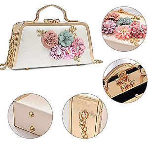 Flowers Evening Handbags and Clutches for Women Floral Clutch Purses Crossbody Bags Bridal Nude Clutch Wedding Party Bag White