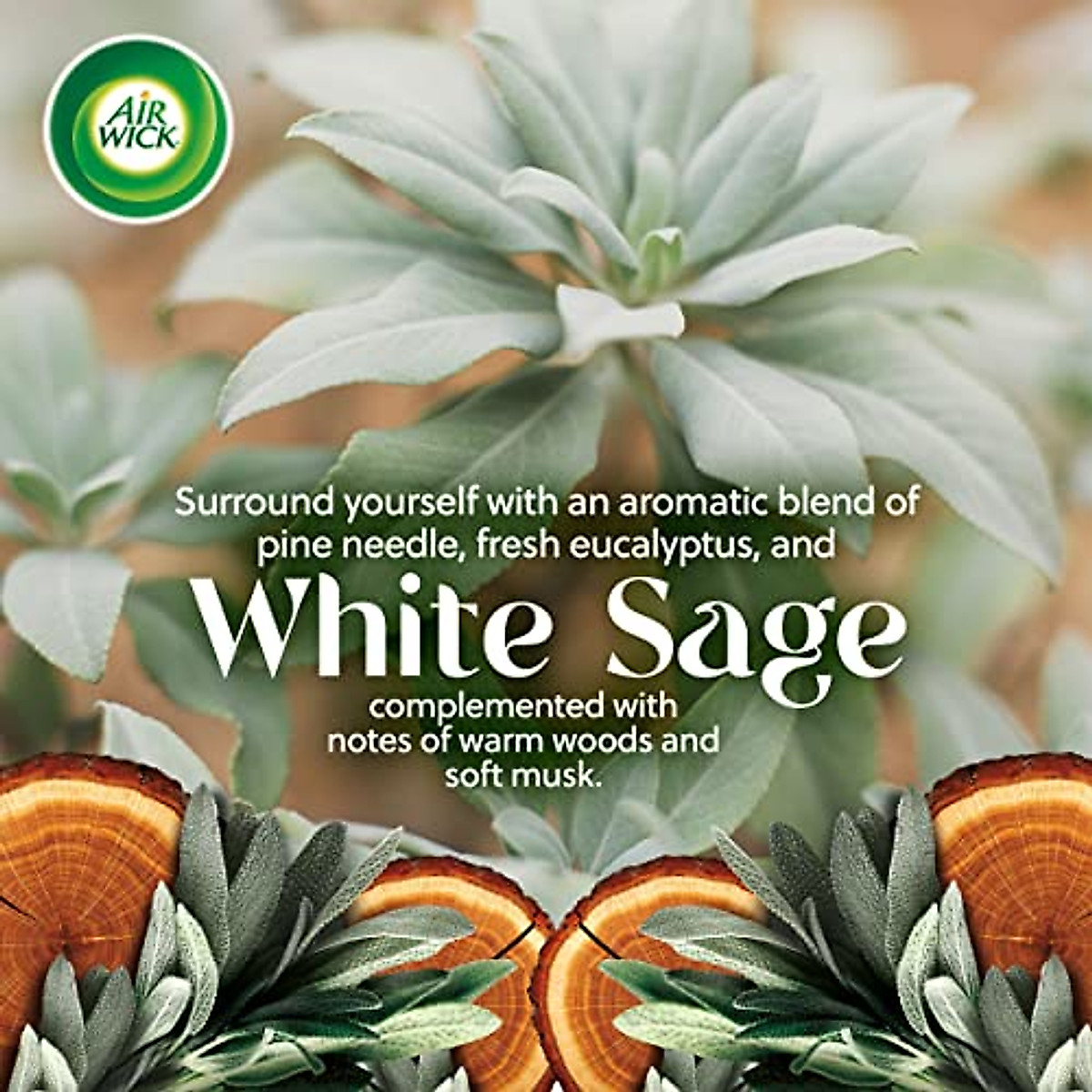 Air Wick Plug in Scented Oil Refill, 5ct, White Sage & Mahogany, Air Freshener, Essential Oils