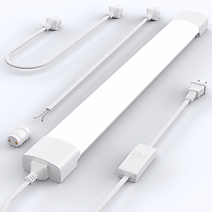 Denlead Plug in Light Fixture 2FT, 5000K Linkable Plug-in Utility Shop Light, 18W Light Bar for Room, Overhead Light for Workbench Kitchen Garage, IP66 Waterproof