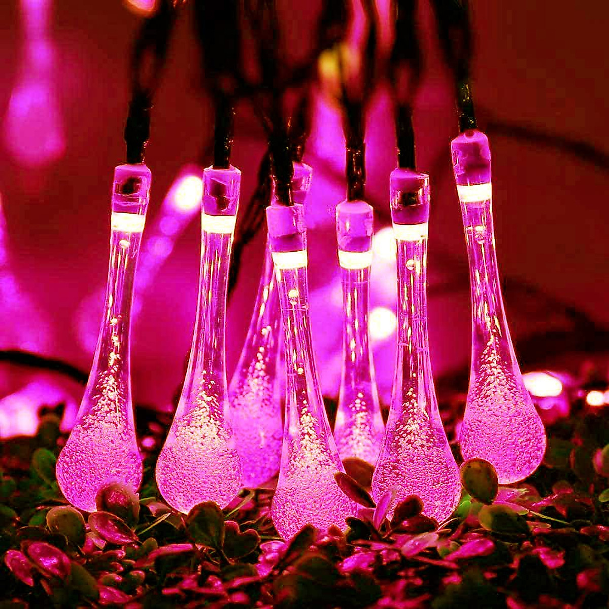WONFAST Solar Outdoor String Lights,WONFASTWaterproof 20ft 30LED Crystal Water Drop Solar Powered Christmas Fairy String Lights for Outdoor Gardens Patio Homes Wedding Christmas Party (Pink)