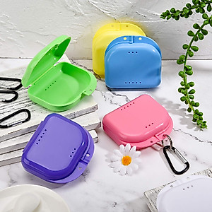 6 Pieces Retainer Cases Mouth Guard Container Case Multicolor Orthodontic Denture Storage Boxes with D-Shaped Buckles and Keychain Rings