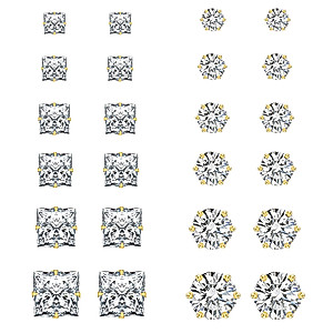 COZLANE Gold Stud Earrings For Men Women Multipack Stainless Steel Cubic Zirconia Earrings Studs Gold Hypoallergenic Earrings Sets For Women(12 Pairs,3-8 MM)