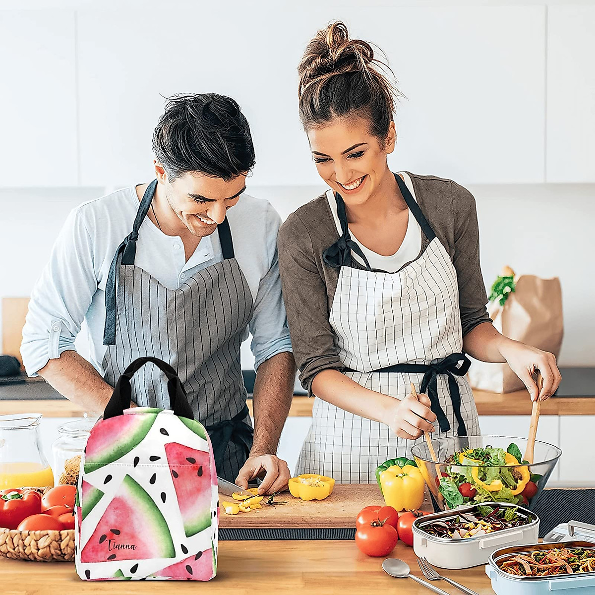 zaaprintblanket Custom Name Lunch Bag For Men Women Personalized Red Pink Watermelon Cooler Lunch Box Portable with Name for Unisex Adult Gift Workout Camping