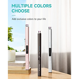 Candle Lighter, Electric Rechargeable Arc Lighter with LED Battery Display Portable USB Charging Flame-Less Windproof Lighters for Light Candles Gas Stoves Camping Barbecue(Black)