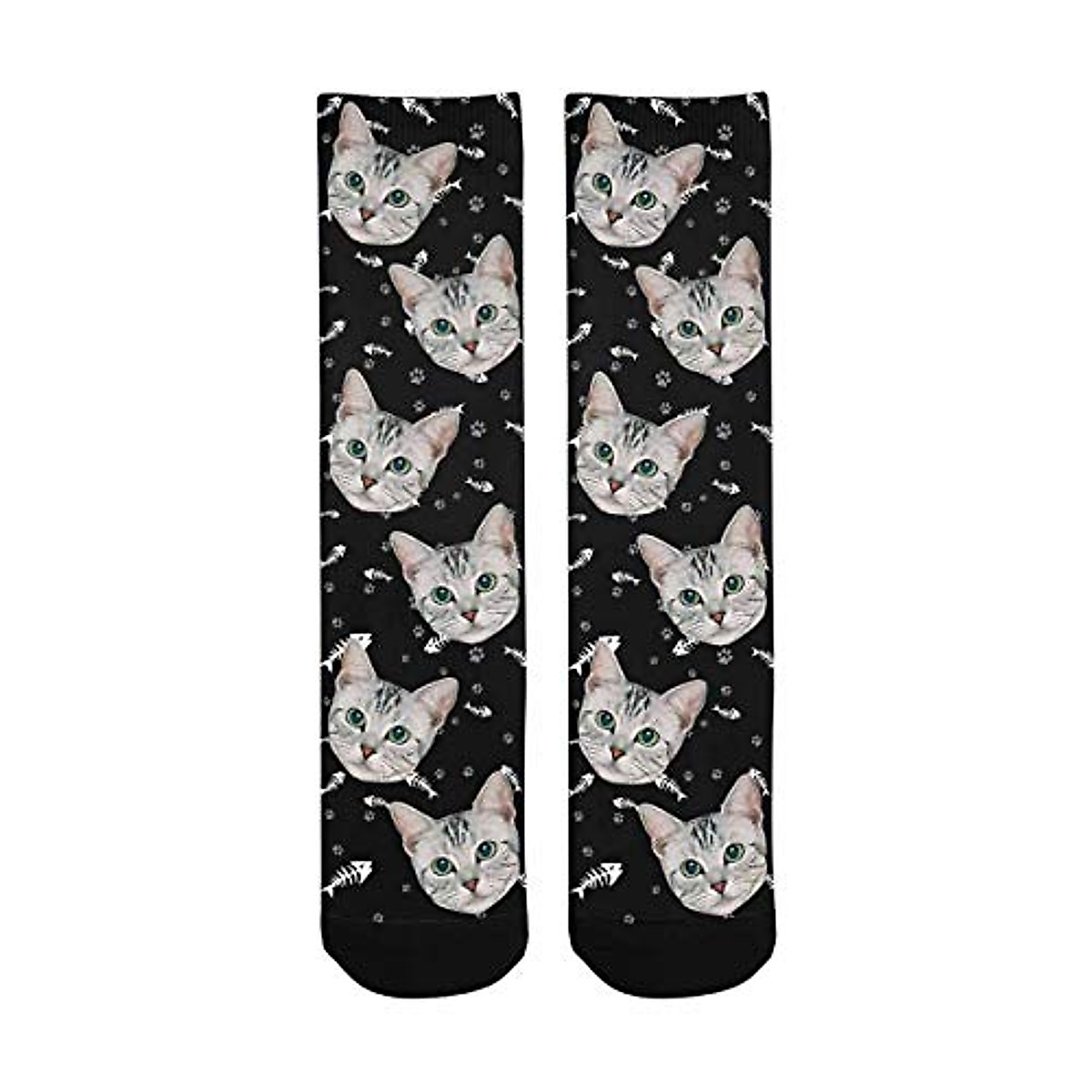MyPupSocks Custom Printed and Personalized Socks Fish Bine and Paws Black Crew Socks Unisex Cat Lover New Year Gifts