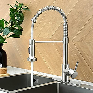 HGN Kitchen Faucet with Pull Down Sprayer,Commercial Single Handle Kitchen Sink Faucets for Farmhouse Camper Laundry Utility Rv Wet Bar Sinks Brushed Nickel