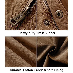 WenVen Men's Flat Collar Casual Cotton Outfit Jacket (Khaki, M)