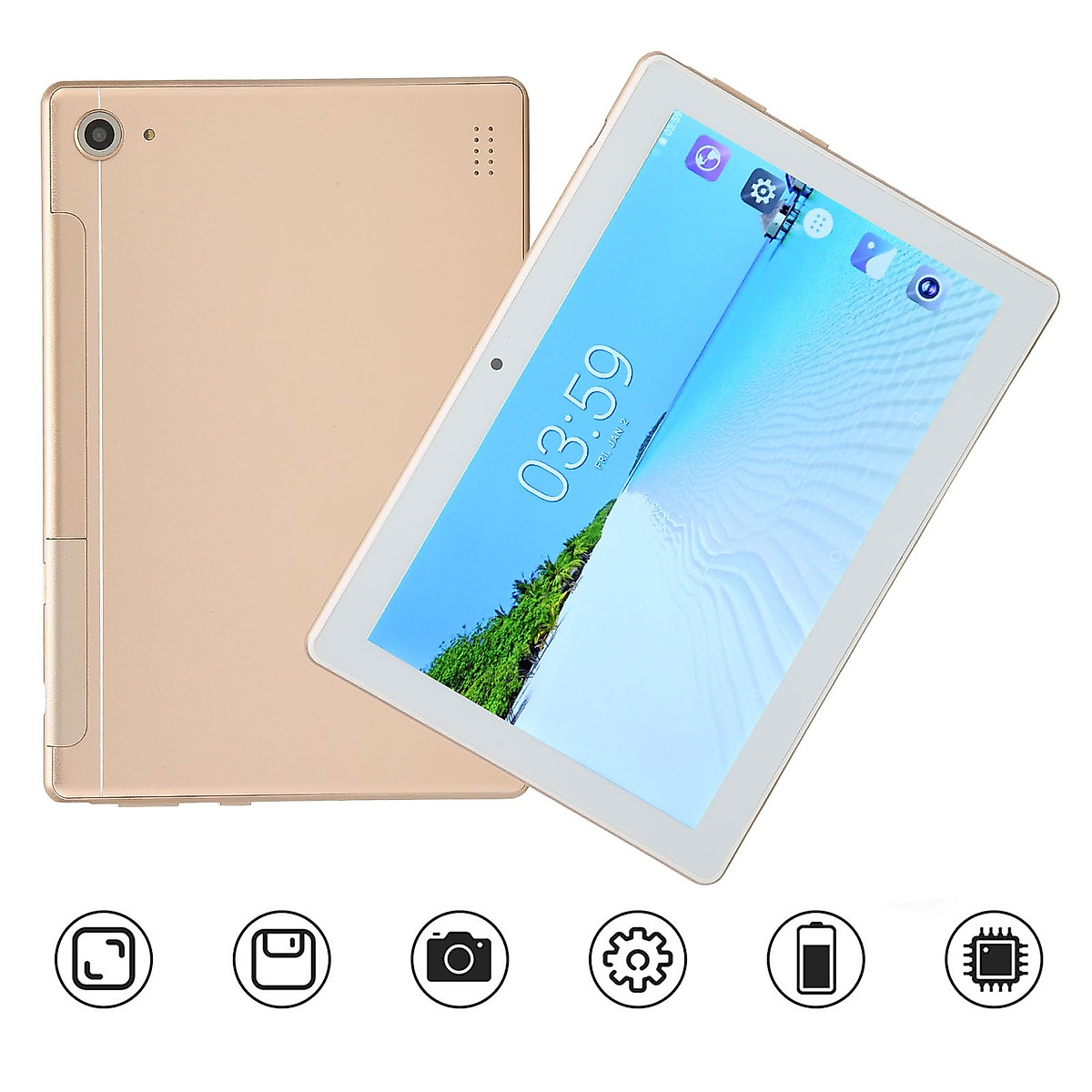 Tablet 8 Inch, Tablet for Android 10, 6+128G, for MTK6735 Octa core CPU, FHD Display, BT 5.0, 2.4G 5G Dual Band WiFi, 5MP + 8MP Dual Camera (Gold)