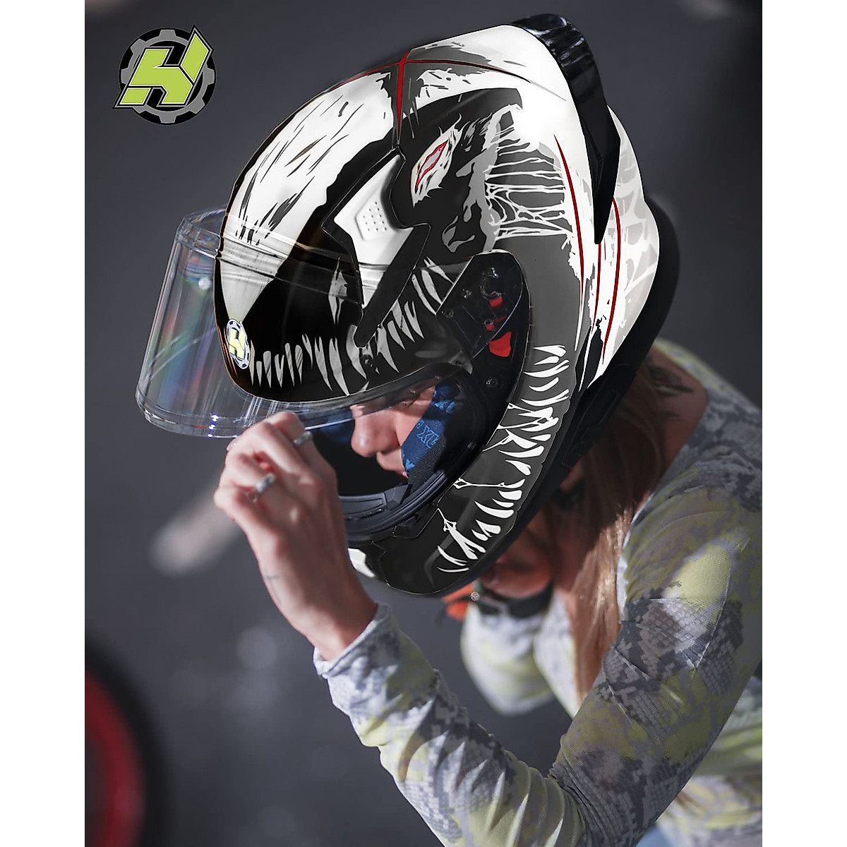 HAX Full Face Motorcycle DOT Approved Helmet with Dual Rear Wing and Pinlock Ready - Lightweight and Durable Motorbike Street Bike Helmet for Adults (Impulse Devour Black,XL)