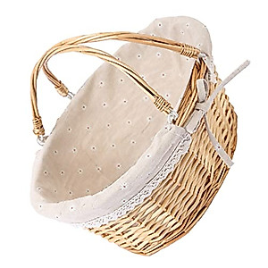 NUOBESTY Oval Willow Basket Wicker Woven Basket, Multipurpose Natural Willow Basket with Handle Premium Linen Cotton Cloth Lining for Storage and Decoration