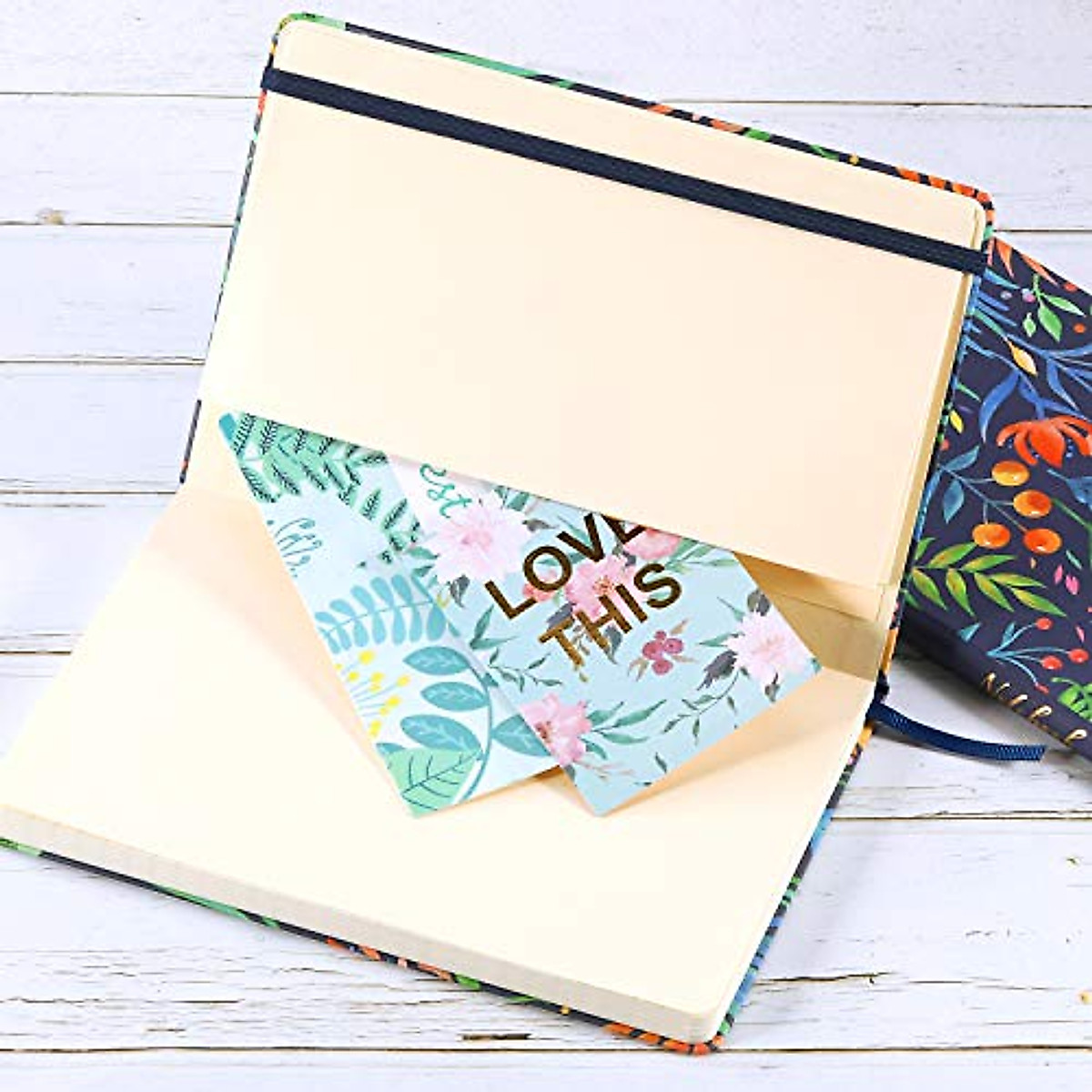 Lemome Home Journal/Ruled Notebook - Hardcover Ruled Journal with Premium Thick Paper, 5.8" x 8.4", Back Pocket + Bookmark + Round Corner Paper + Banded - Navy Floral