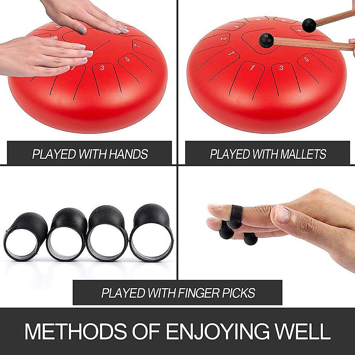 JLDN Steel Tongue Drum 11 Notes, 12 Inches Hand Pan Drums with Mallets Bracket Tonic Sticker Drum Bag Tank Drum Handpan Drum Percussion Instrument for Relax Mind,Pink