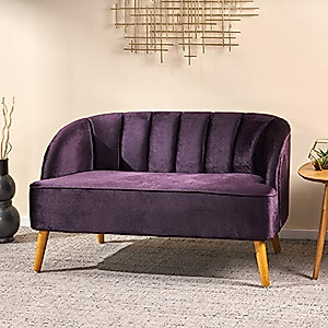 Christopher Knight Home Amaia Modern Velvet Sofa, Blackberry / Walnut