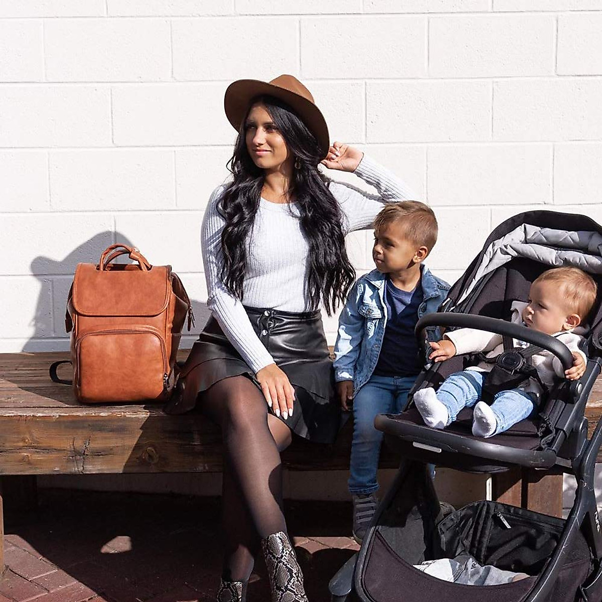 HAHASOLE Leather Diaper Bag Backpack with Changing Mat Travel Backpack Waterproof&Insulated Large Nappy Bag Stroller Straps, Brown B, 13.8x8x18 Inch (Pack of 1), Travel Backpacks