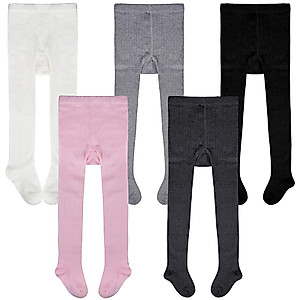 Ehdching 5 Pack Baby Toddler Girls Children Cable Knit Cotton Tights Leggings Stocking Pants (L(6-8 Years))