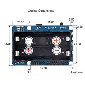 Waveshare UPS HAT for Raspberry Pi 5/4B, 5V Uninterruptible Power Supply Charge and Power Output at The Same Time
