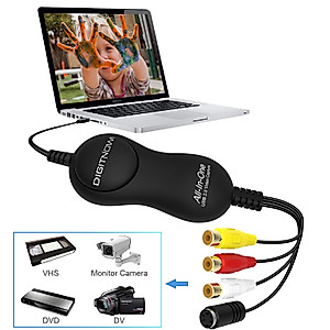 DIGITNOW USB 2.0 Video Capture Card Device Video Grabber One Touch VHS VCR TV to DVD Converter, Transfer VHS Home Videos to Mac OS X PC Windows 7 8 10