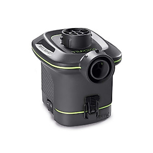 INTEX 66638E QuickFill Battery Pump: Inflates and Deflates Air Mattresses, Kayaks, Boats – Includes 3 Interrconnecting Nozzles – Sleek and Compact Design – 420 L/Min Air Flow – Indoor and Outdoor Use