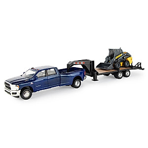 ERTL 1/32 Big Farm Ram 3500 Dually Quad Cab with Lowboy and New Holland L230 Skid Steer 47269