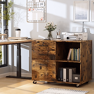 AWQM Wood Filing Cabinet, Rustic Brown