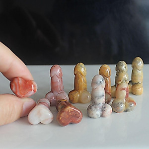 28-30mm Two Mixed gemstom Crystal Man genital Penis Testicle Figurine for Gifts (Crazy lace Agate)