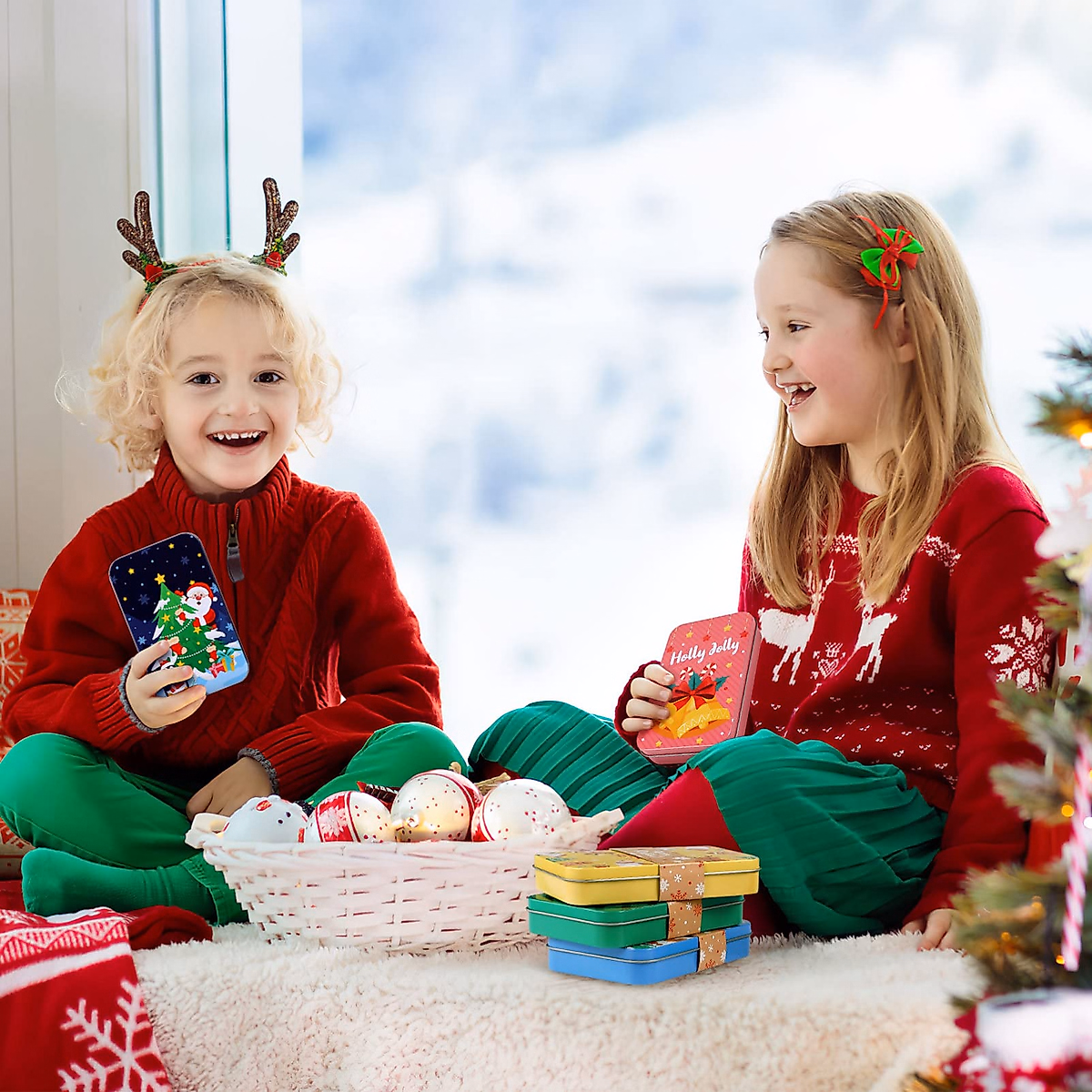 Christmas Gift Card Holder Boxes: 8PCS Gift Card Holder with Lids and Greeting Card Holiday Tins Holders for Christmas Party Favors