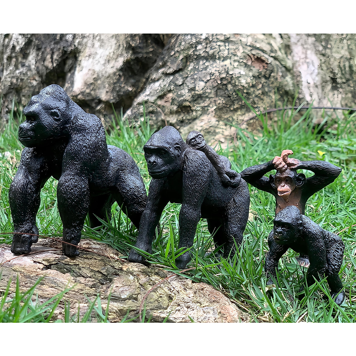 Gemini&Genius King Kong Toys, Safari Animal Toys Gorilla Family Figurines, Wildlife World Action Figure, Backyards Garden Flowerpot Room Decoration, Cup Cake Toppers for Ages 3 Years Old & Up Kids