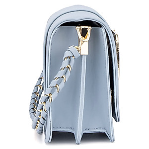 Olivia Miller Women's Fashion Liam Faux PU Leather w Buckle Detail n Front Flap, Blue Small Crossbody Bag w Removable Strap, Evening Everyday Casual Work Purse Handbag